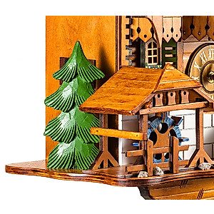 Kintrot Cuckoo Clock Black Forest Quartz Wall Clock Pendulum Movable Bird, Dancers, Watermill, Wood Chopper