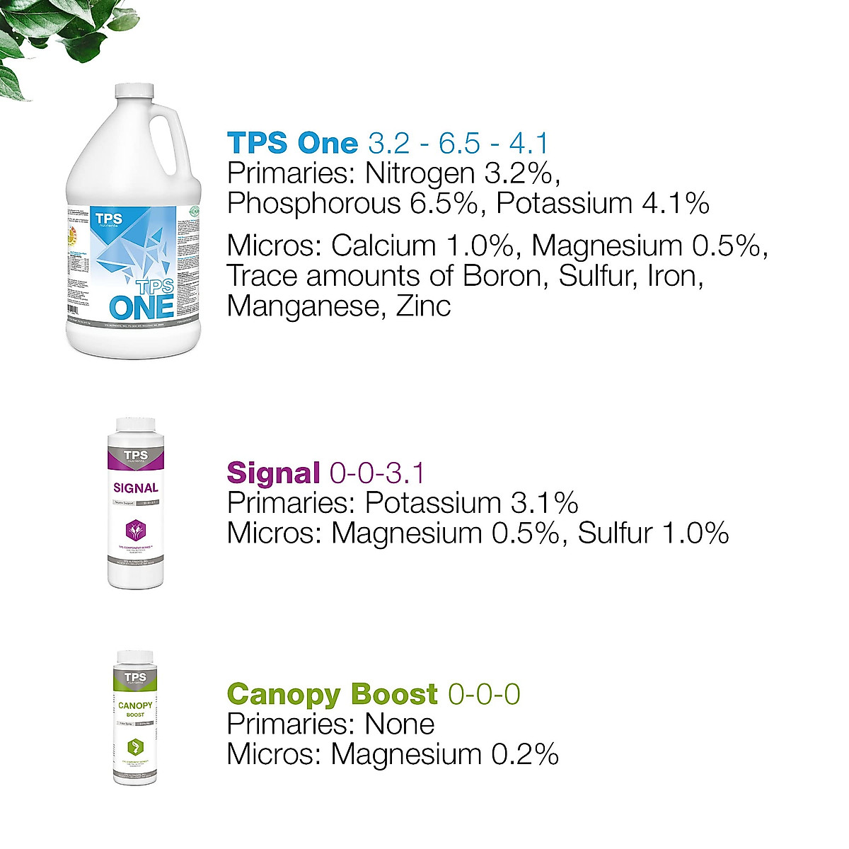 TPS-One Liquid One Part Nutrient from Veg to Bloom, Plus Signal Terpene Enhancer and Canopy Boost Foliar by TPS Nutrients