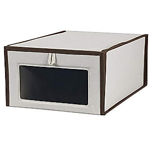 Household Essentials Set of Four Large Shoe Storage Boxes, Natural Canvas with Brown Trim