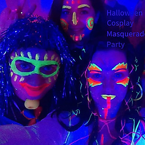 Boobeen Face & Body Paint Neon Fluorescent Glow Water Based Face Painting Kit UV Glow Water Activated Body Paint, in Dark Party Supplies, Set of 6 Tubes