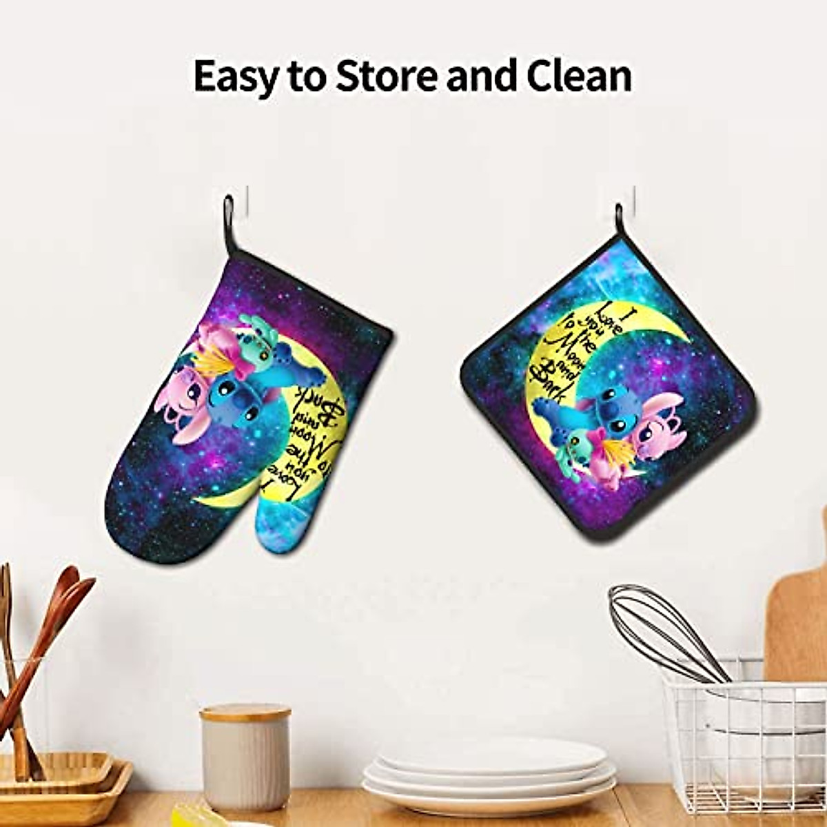 Cute Oven Mitts and Potholders BBQ Gloves,Cartoon Pattern Non-Slip Heat Resistant Kitchen Oven Mitts and Pot Holders for Cooking Baking Grilling