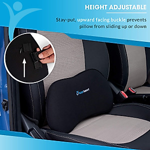 RELAX SUPPORT RS13-S Lumbar Support Pillow for Car - Full Memory Foam, Adjustable Dual Straps, Medium Firm - Promotes Good Spinal Posture&Comfortable Sitting While Driving - Back Support for Car Seat
