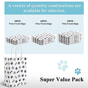 LovesTown 24PCS Candy Bags, Animal Party Favor Paw Prints Gift Bags with Handles Paper Retail Grocery Bags for Dog Pet Themed Party 5.5 x 2.8 x 7.9 inch