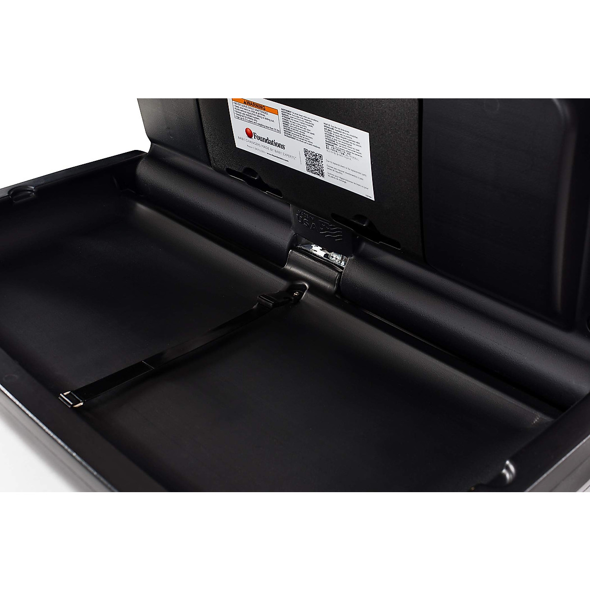 Foundations 200-EH-02 Ultra Horizontal Wall Mounted Baby Changing Station, Polyethylene with Heavy Duty Stainless Steel Hinge, Built-in Liner Dispenser, Two Bag Hooks - Black