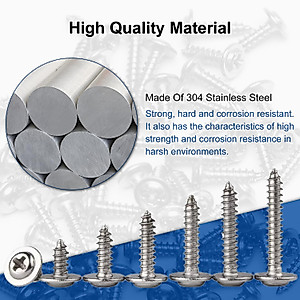 MroMax M2x6mm 304 Stainless Steel Self Tapping Machine Screws Full Threaded Phillips Pan Head with Washer Screw Fasteners Silver Tone 50Pcs