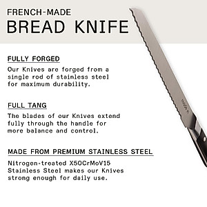 Made In Cookware - 9" Inch Bread Knife - Crafted in France - Full Tang With Truffle Black Handle