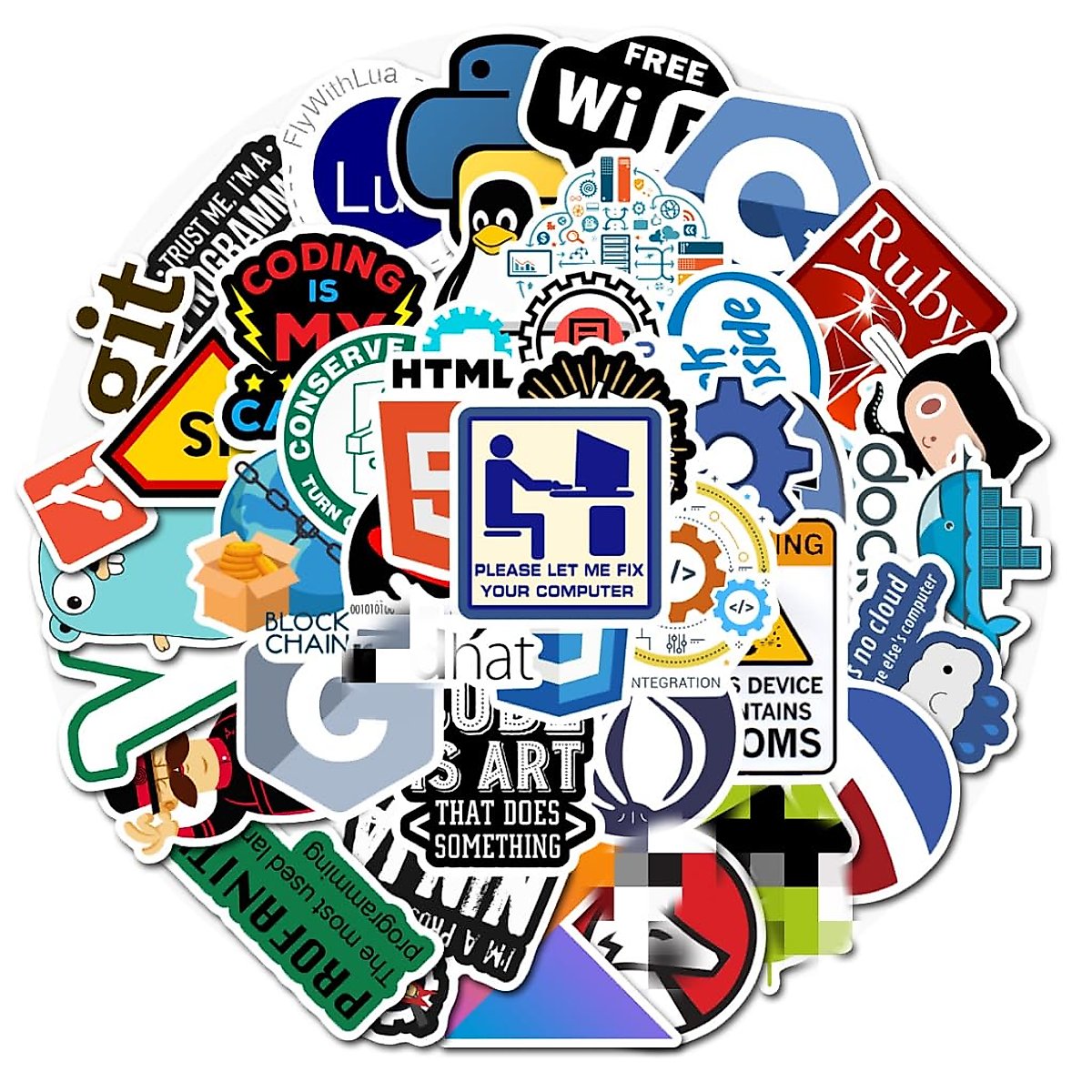 Tuqiso Programming Stickers for Developers, Coders, Programmers, Hackers, Geeks, and Engineers,Developper Stickers for Laptop (50 pcs)