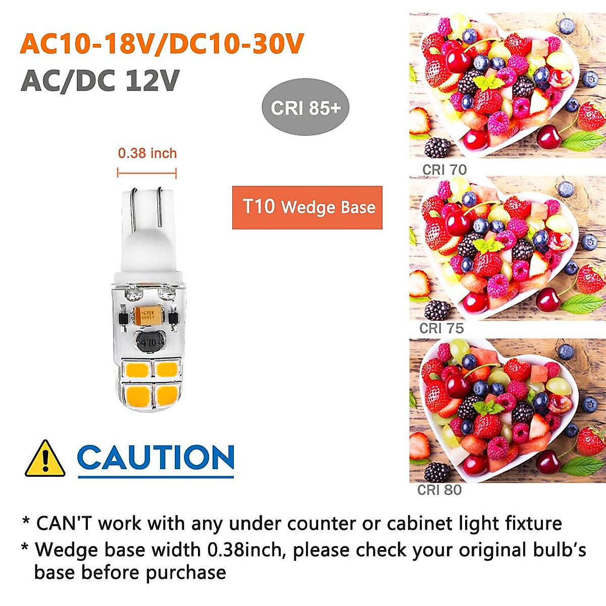 KAKEMONO T5 T10 Wedge Base 2W LED Bulb for 12V 24volt Landscape Path Light, 921 922 912 194 168 T10 Wedge RV Camper Trailer Motorhome Marine Boat Dome Light, 2700K Warm White, 10 Pack