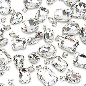 Clear Sew On Rhinestones, Choupee 130PCS Sew On Rhinestone Metal Back Prong Setting Sewing Claw Rhinestone Mixed Shapes Sew On Glass Gems for Jewelry, Clothes, Costume, Shoes,Dress, Garments