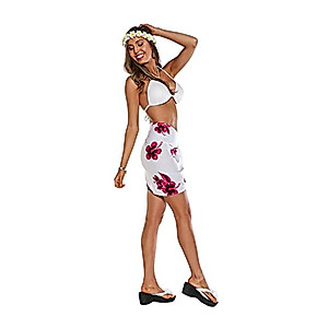 1 World Sarongs Womens Hibiscus Half/Mini Swimsuit Cover-Up Sarong in Pink/White