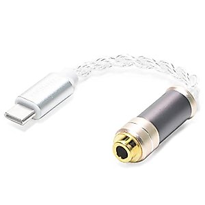 FSIjiangyi USB Type C to 4.4mm Balanced Adapter OFC Silver 8-Strand 19-Core Adapter Cable for Connecting Android/Windows/MacOSX System Smartphone Laptop