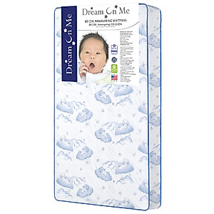 Dream On Me Sweet Dreams 88 Coil Spring Crib and Toddler Bed 6" Mattress in Blue, Green Guard Gold Certified, 17 lb