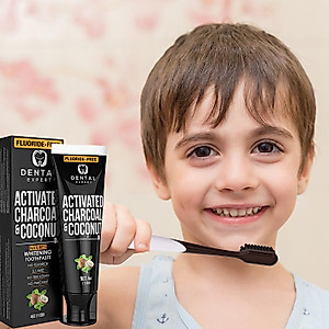 Dental Expert Charcoal Toothpaste Whitening, SLS Free, Tongue Cleaner & Toothbrush Included, Mint, Removes Coffee Stains from Teeth, 4oz