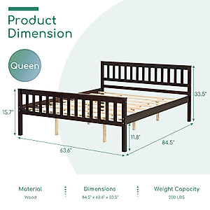 Airdown Queen Size Bed Frame No Box Spring Needed, Metal Platform Bed Frame Queen with Wooden Headboard, Mattress Foundation with Wood Slat Support, Easy Assembly, Noise-Free