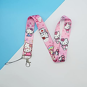 Kawaii Kitty Cat Badge Wallet with Lanyard, ID Card Holder Purse Pouch with Buckle, Wallet Durable Card Holder Credit Card Holder Money Bag for Students Teens Girls Boys