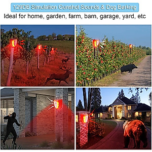 Solar Security Alarm Lights, 129dB Gunshot Sounds & Dog Barking Sound & Light Strobe Light Warning Lamp for Outdoor Farm Barn