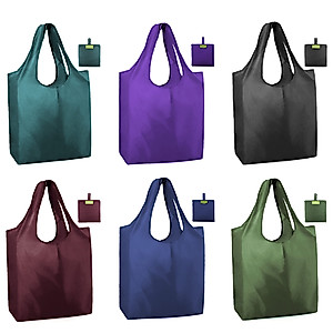 BeeGreen Cute Tote Bag 6 Pack Reusable Grocery Bags w Pouch Bulk X-Large 50Lbs Machine Washable Nylon Fabrics Foldable Grocery Bags Durable Waterproof for Men Women Shopping Bags Penguin