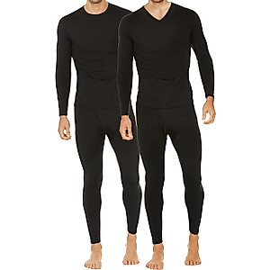 Thermajohn 2 Pack Thermal Underwear Set Size Small V-Neck & Crew Neck Black