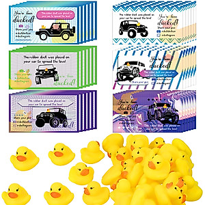 36 Pieces You've Been Ducked Card and 36 Pieces Mini Rubber Duck Float Duck Bath Toys Yellow Rubber Ducks Car Duck Tags for Car Birthday Ducking Duckie Shower Party