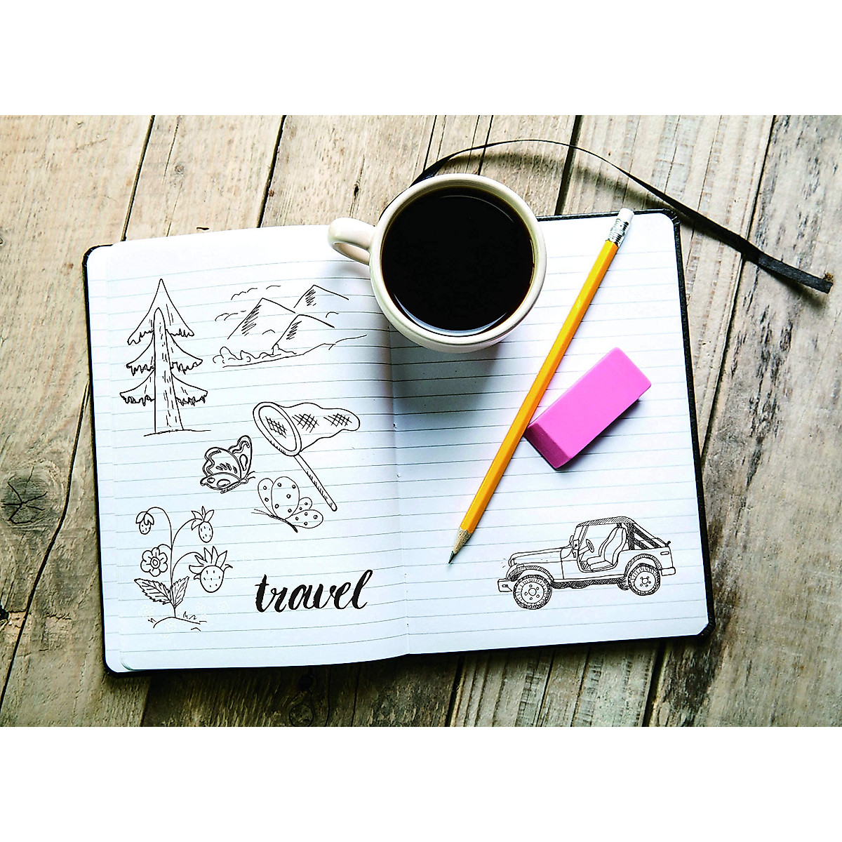 LYTek Faux Leather Lined Journal Notebooks with 120 GSM, Hardcover Executive Notebook, 5.25 x 8.25 inches for Writing - Date Marked, Inner Pocket, Ribbon Mark & Elastic Closure (Black, Pack of 2)