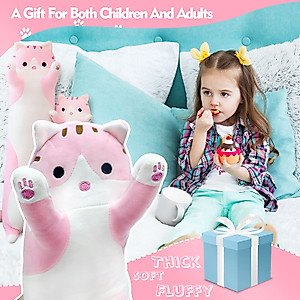 NXNYNZ Long Cat Plush Pillow, 19.6in Cute Pink Cat Plushie Stuffed Animals Body Pillow, Kawaii Kitten Soft Plushie Doll Toy Birthday Gift for Kids Girlfriend