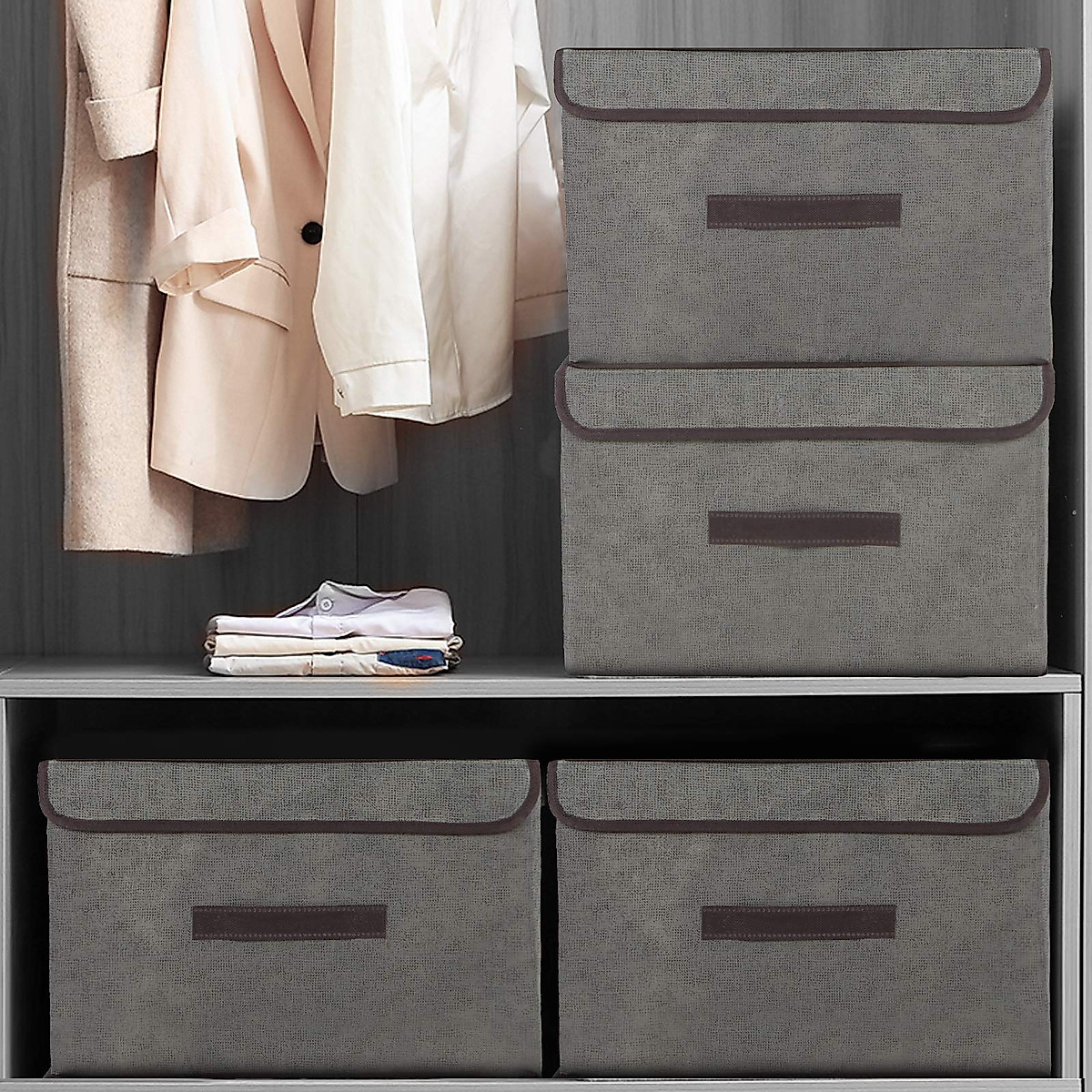 XINGUANGYI Storage Boxes with Flip-top Lid,Fabric Storage Bins,Collapsible Storage Large Baskets for Clothes, Books,Toys Cubes, Home,[3-Pack]