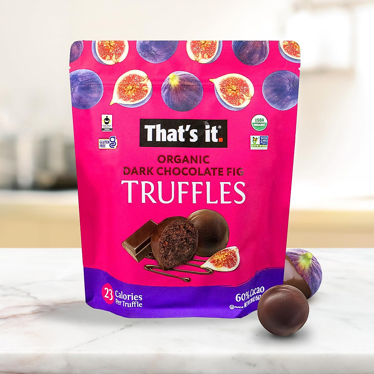 That's it. Organic Dark Chocolate & Fig Truffles. 100% Plant-Based, Vegan, Gluten-Free, All Natural, 23 Calories Per Truffle (20 OZ)