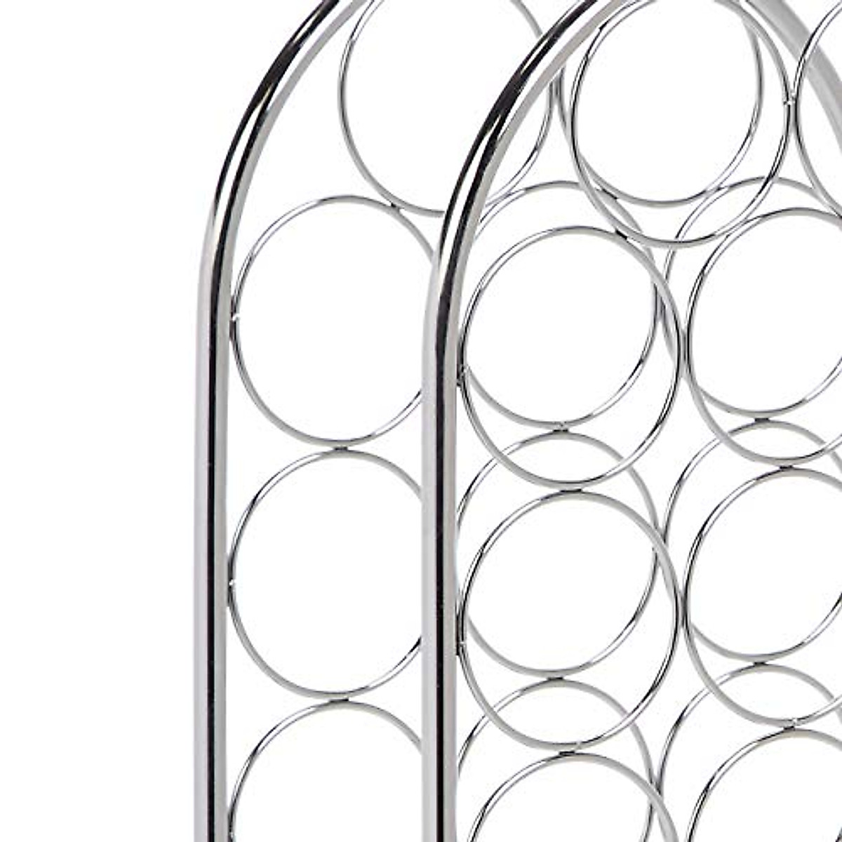 Amazon Basics Curved Metal 14-Bottle Standing Wine Holder Rack, Chrome