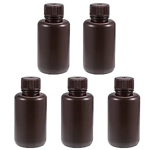 uxcell Plastic Lab Chemical Reagent Bottle 100ml/3.4oz Small Mouth Sample Sealing Liquid Storage Container Brown 5pcs