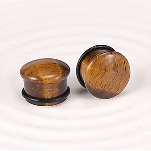 ZS Tiger Eye Natural Stone Brown Ear Plugs Single Flare Ear Gauges Expander with O-Ring Body Piercing (Gauge=7/16"(11mm))