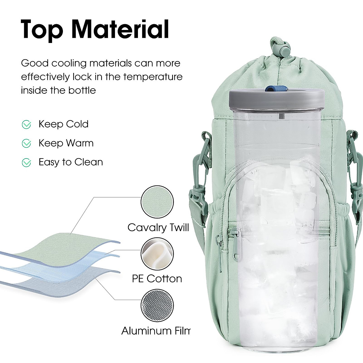 sportsnew Water Bottle Holder with Strap 32oz 40oz Insulated Water Bottle Carrier Sling Bag with Phone Pocket Tumbler Bag Cup Sleeve Crossbody Pouch for Walking Hiking Travelling Carrying, Green