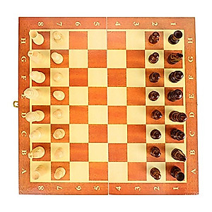 Wooden Chess Set - Folding Board, 12 Inches Handmade Portable Travel Chess Board Game Sets with Game Storage - Beginner Chess Set for Kids and Adults