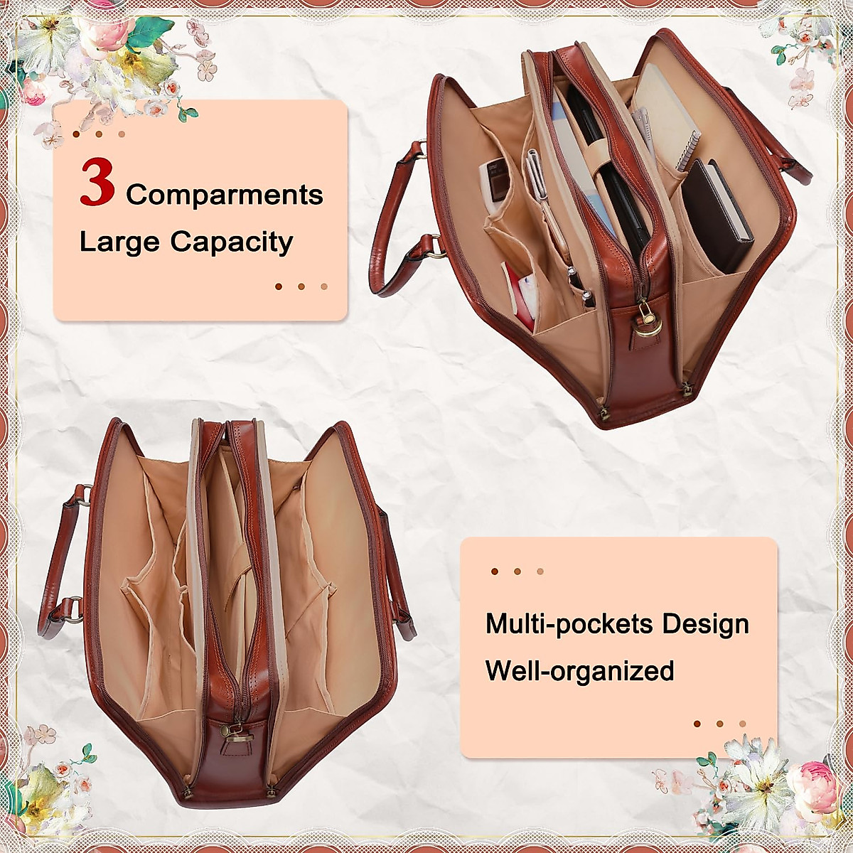 Banuce Full Grains Italian Leather Briefcase for Women Handbags 14 Laptop Business Bags Attache Case Satchel Purses Ladies Work Bag Brown