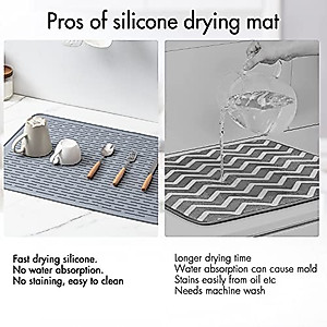 Homewizer Extra Large, 23” x 18” Silicone Dish Drying Mat for Kitchen Counter, Heat Resistant, Non-Slip Design, Quick Dry, Easy Clean, Raised Edge Holds Water, BPA Free, Food Grade Silicone- Gray