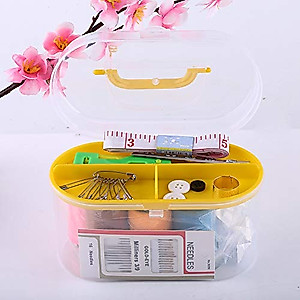 Sewing Supplies Set Portable Sewing Kit Box Plastic Organizer Storage Box with Removable Interlayer for 10pcs Sewing Tools Including Needle Tape Measure Scissor Thimble(Yellow)