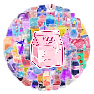 Cartoon Beverage Stickers 100Pcs Trendy Summer Aesthetic Drink Stickers for Water Bottle Laptop Skateboard Phone Scrapbook Computer Cars,Waterproof Kawaii Drink Stickers for Teens Adults Girls