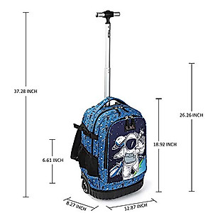 Tilami Rolling Backpack 19 inch Wheeled Cute LAPTOP Boys Girls Travel School Student Trip,Astronaut Black