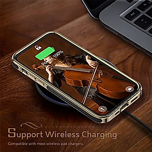 LOHASIC Compatible with iPhone 14 Pro Max Case, Slim Leather Gold Electroplated Bumper Anti-Scratch Soft Back Cover Protective Men Cases Designed for iPhone 14 Pro Max 6.7 inch 2022 - Black