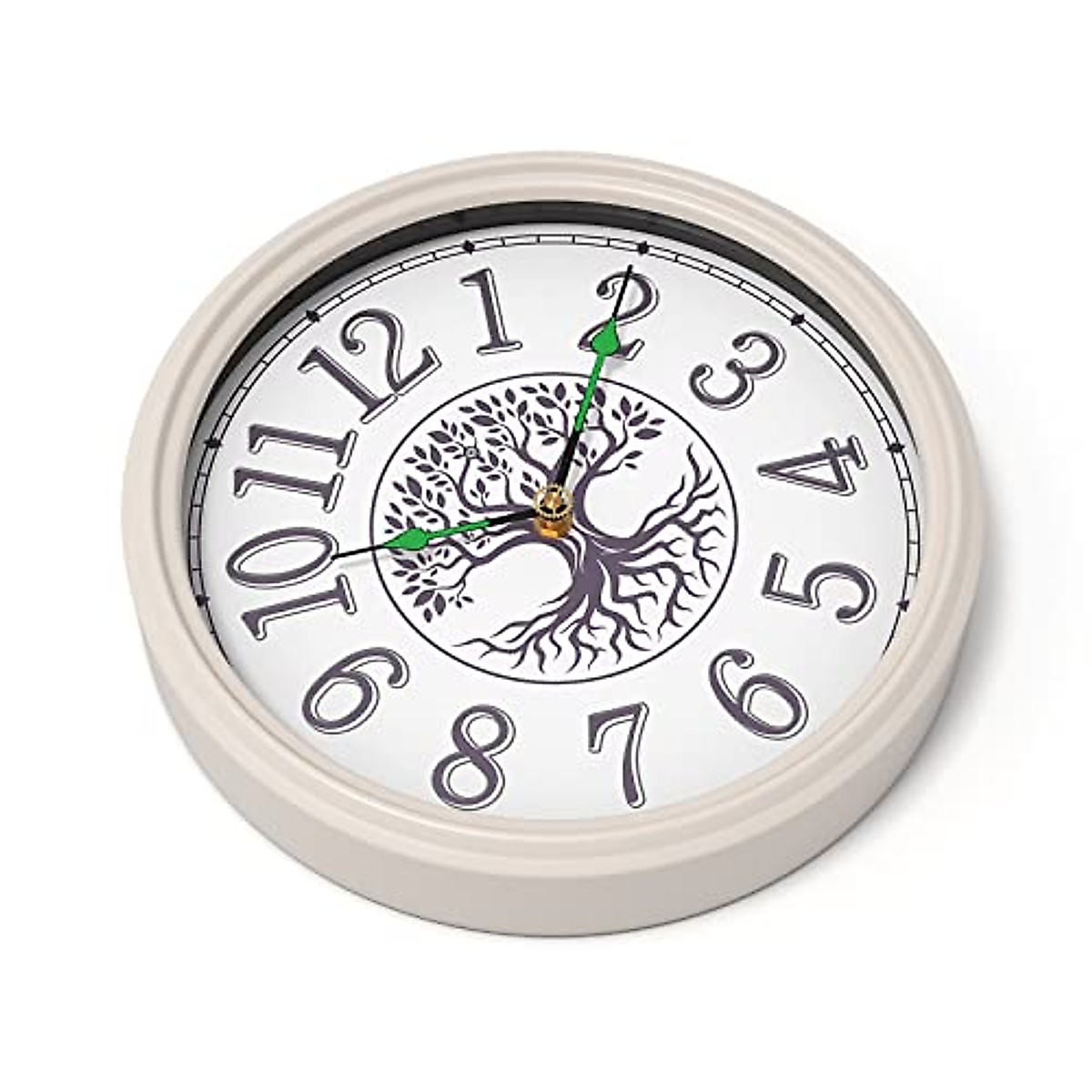 Abdurey Night Light Wall Clock, 12" White Retro-Vintage Style, Silent Battery Operated, Sound Control Sensor Lighted Wall Clocks, for Bedroom, Living Room, Farmhouse (Tree of Life Warm Light)