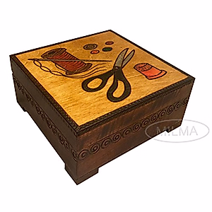 Polish Handmade Carved Linden Wood Decorative Sewing Box