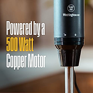 Westinghouse Scandinavian Design Immersion Blender, 500W w/ 5-Speed Precision Control, Turbo Mode, & Detachable Shaft - For Shakes, Smoothies, Soups, Puree, & More - Black w/Wood Finish, One Size
