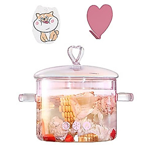 1.5L/51oz/6cups, Pink Glass Pots for Cooking on Stove Glass Pot with Lid Glass Pots for Cooking Glass Cooking Pot Heat Resistant Glass Saucepan Simmering Cooking Pasta Vegetable Soup Salad