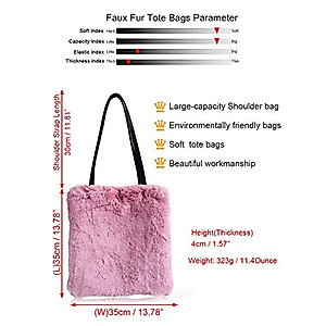FHQHTH Faux Fur Tote Bag Fluffy Shoulder Bags for Women Fuzzy Handbag Evening Bags Big Capacity [Dark Pink, Magnet]
