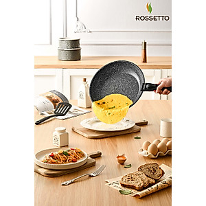 ROSSETTO 16pcs Pots and Pans Set Non Stick from France, Ceramic Cookware Set with Removable Handle, Induction RV Kitchen Cookware Set, Stackable, PFOA and PFAS Free, Oven Safe, Black Granite