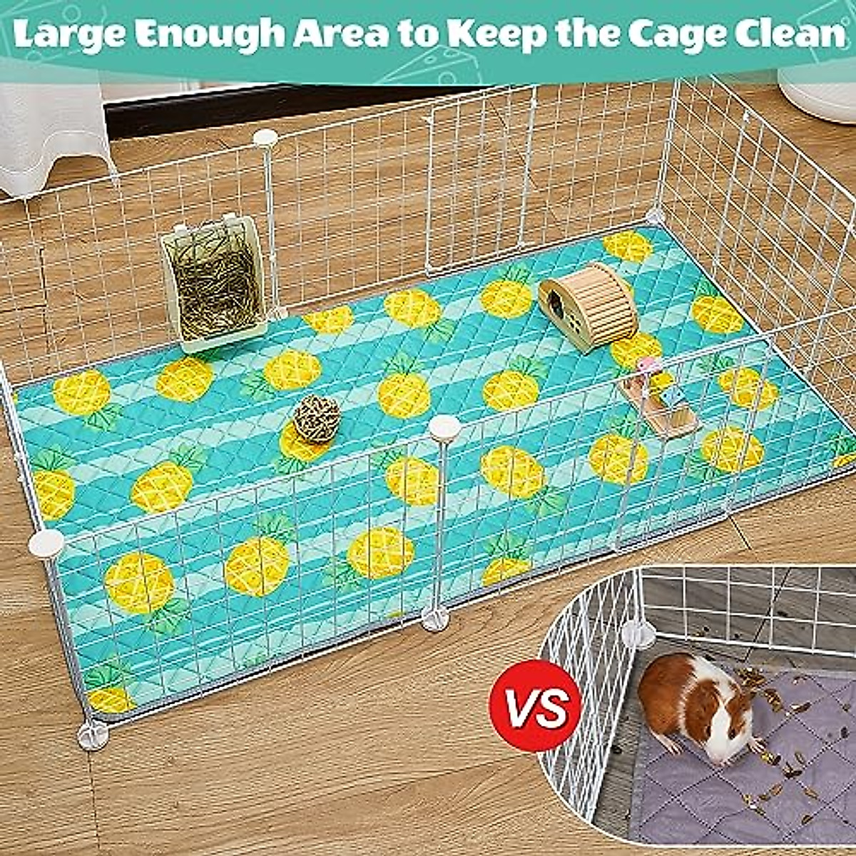 2 Pack Washable Guinea Pig Cage Liner - Reusable Guinea Pig Mat, Waterproof Bedding for Cage, Super Absorbant Pee Pads for Small Animals