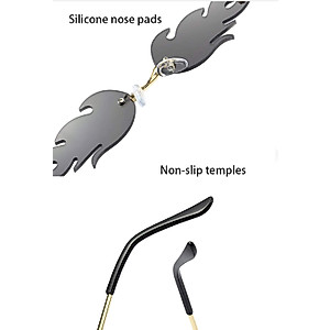 GTREW Sunglasses Trending Flame Rimless Eyewear Small Face Narrow Wave Shape Glasses Vintage Mens Womens Sun Glasses Metal Frame, Red, 138x70mm