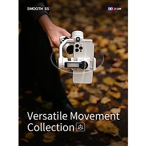 Zhiyun Smooth 5S Phone Gimbal, 3-Axis Smartphone Stabilizer with Built-in and Magnetic Fill Light, AI Face Tracking for iPhone and Android, YouTube TikTok Video, Gray Combo