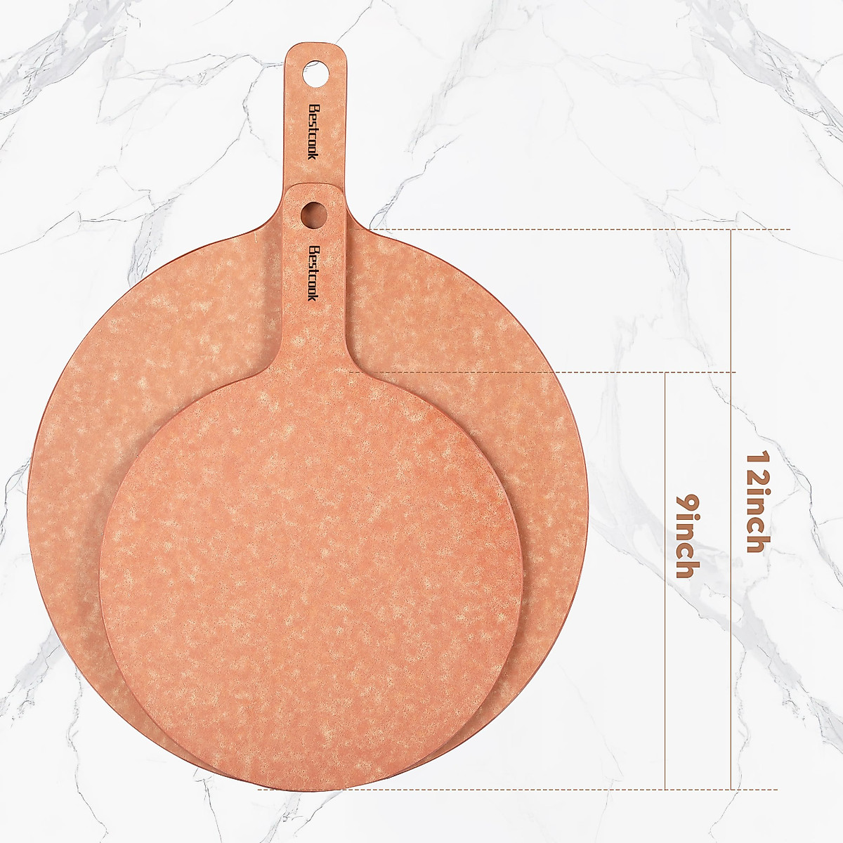 BESTCOOK Wood Fiber Pizza Cutting Board, Durable Wooden Pizza Board with Easy Grip Handle - Perfect for Baking, Cutting, and Serving Pizza, Bread, Fruits, Vegetables, and Cheese, 9 inch