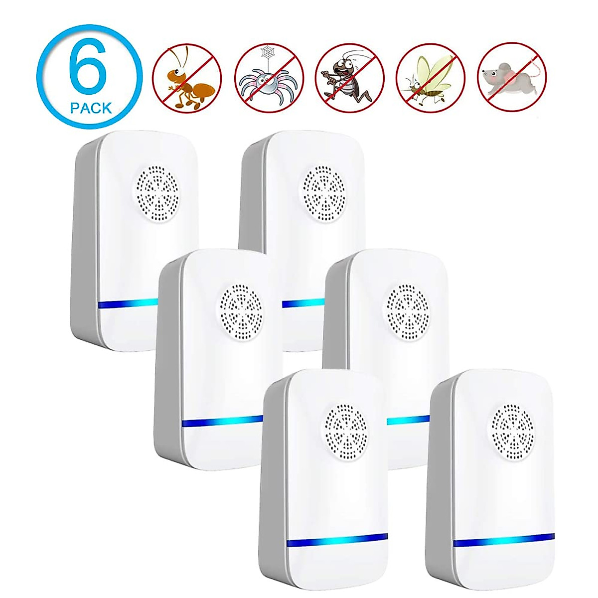 Ultrasonic Pest Repeller 6 Pack, Pest Control Ultrasonic Repellent Electronic Insects Rodents Repellent for Mosquito, Mouse, Cockroaches,Rats,Bug, Spider, Ant, Flies, Home, Warehouse, Kitchen
