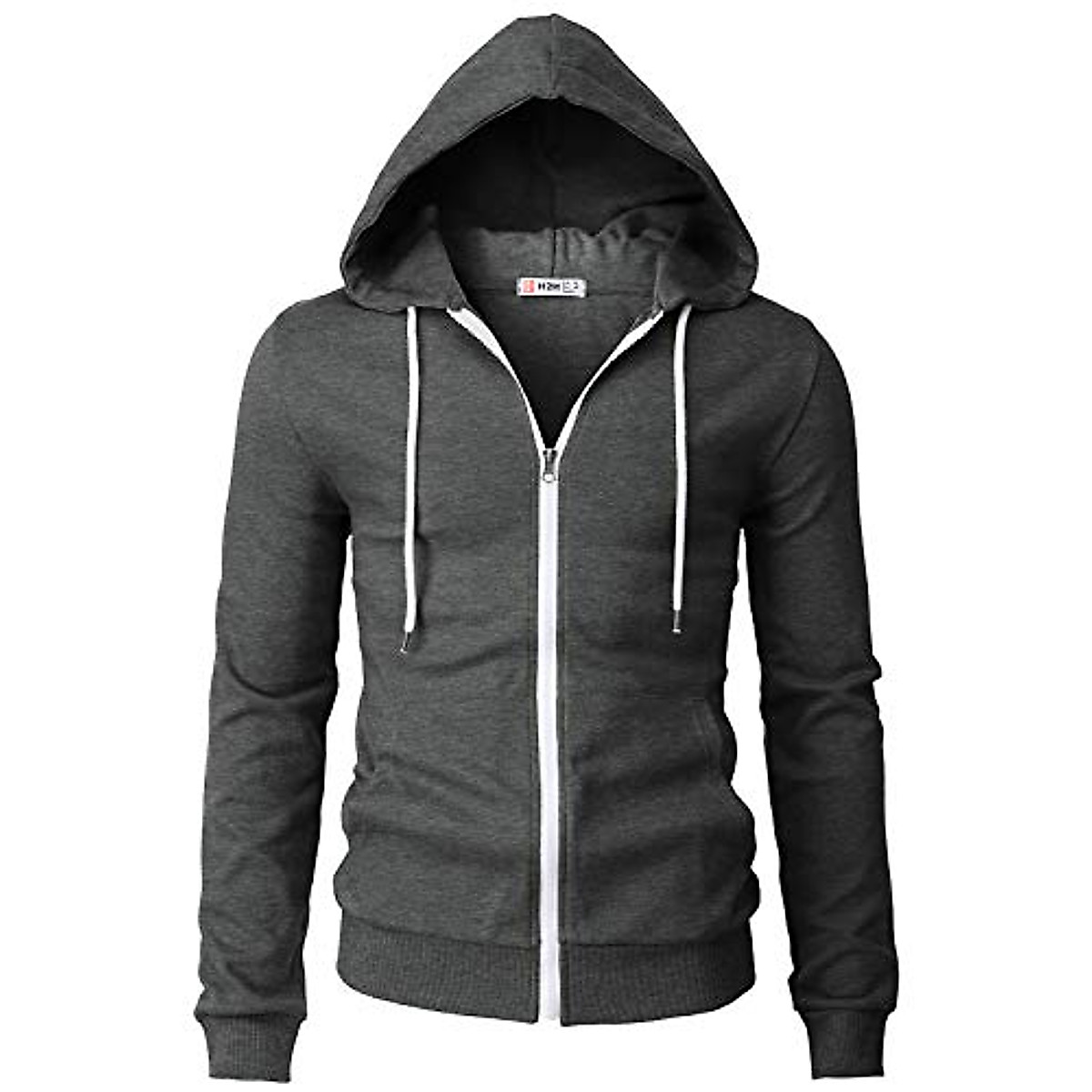 H2H Mens Slim Fit Zip Up Lightweight Long Sleeve Hoodies CHARCOAL US S/Asia M (CMOHOL048)